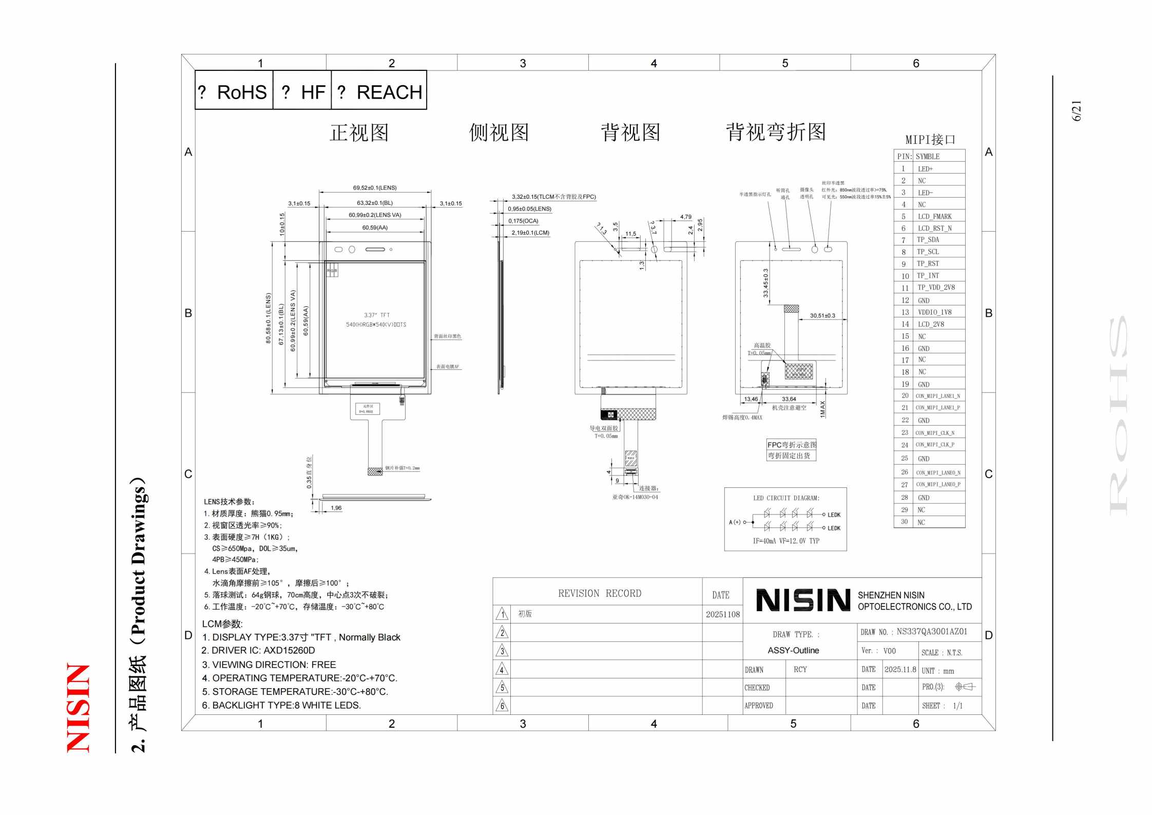 3.4 Inch Square IPS Touch LCD Display - NISINOPTO